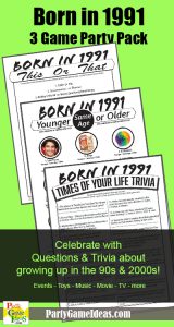 1991 Birthday Party Games Printable Trivia Fun