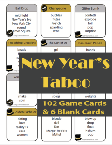 New Years Taboo Game - Printable Team Party Game